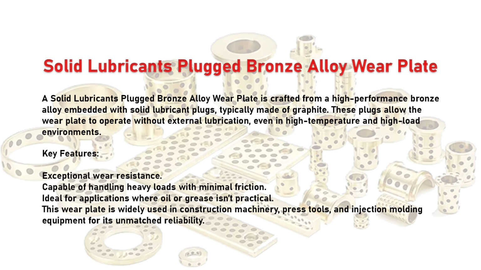 Brass Oilless Wear Plate | Graphite Plugs Oil Free Sliding Bushings